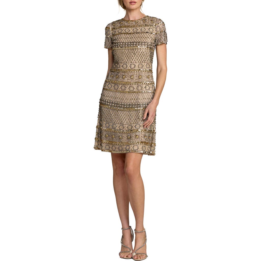 MAC DUGGAL Mac Duggal Short Sleeve Embellished Mesh Mini Dress